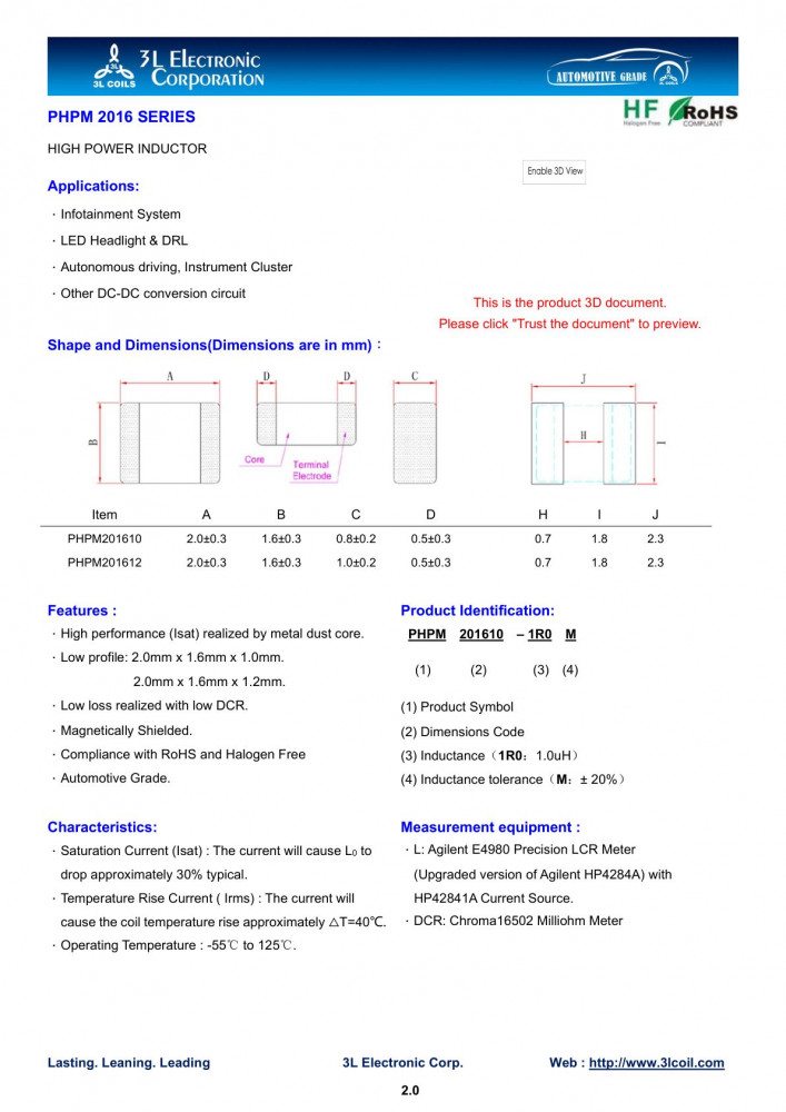 PHPM201612 technical document page 1