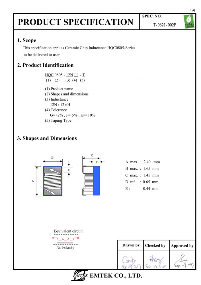 HQC0805 specification page 2