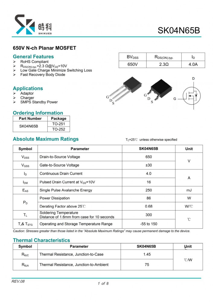 SK04N65B datasheet page 1