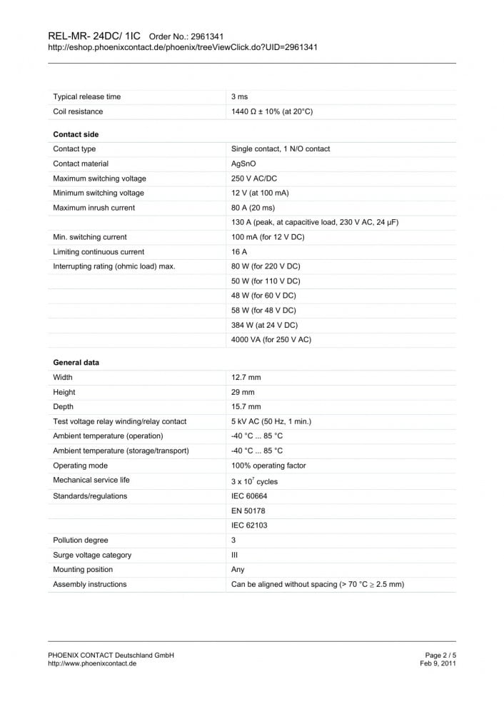 Phoenix Contact 2961341 technical document page 2
