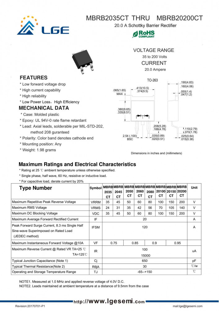 MBRB20100CT LGE datasheet page 1