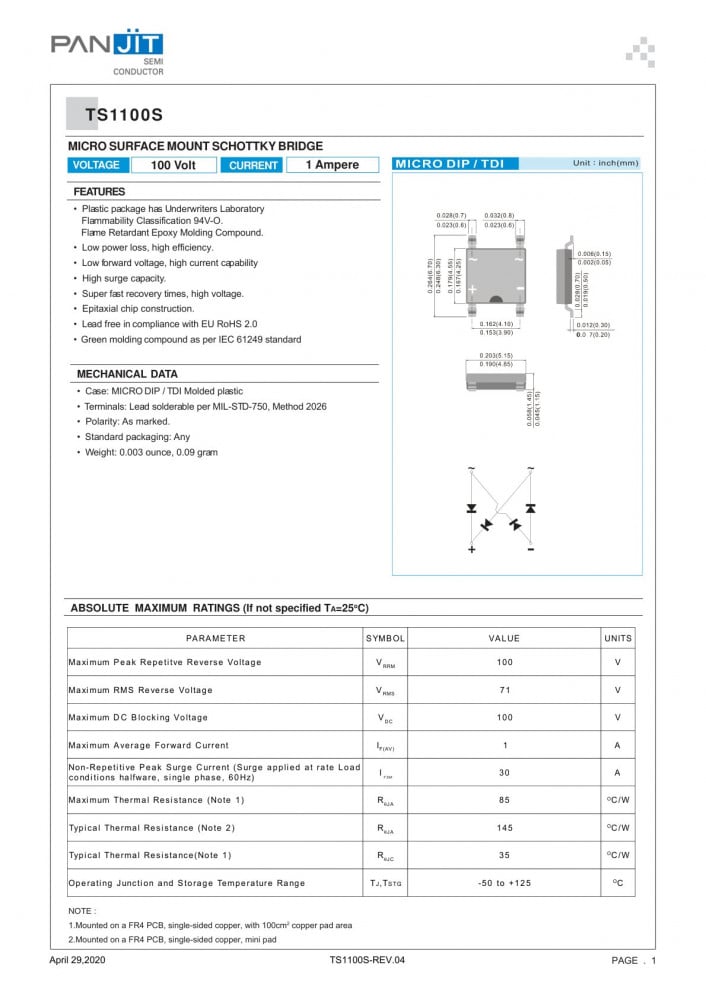 TS1100S datasheet page 1