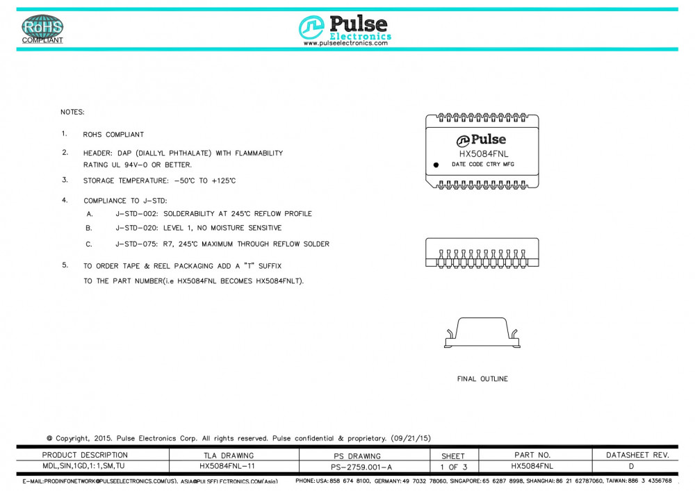 HX5084FNLT datasheet page 1
