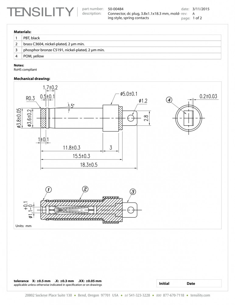 Tensility 50-00484 technical specification image, page 1