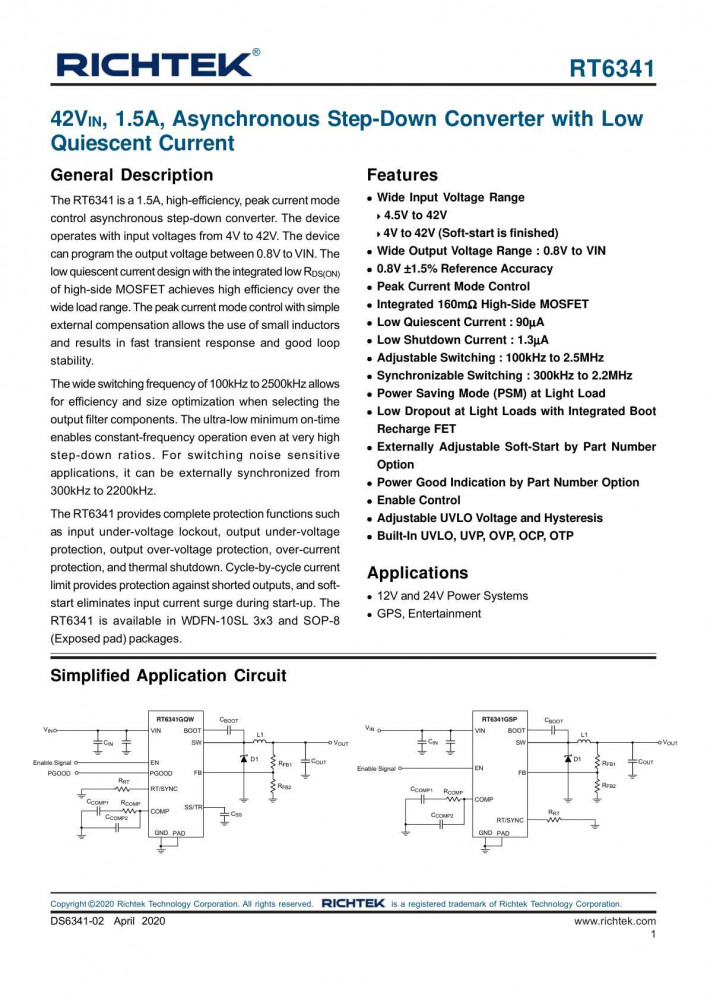 RT6341 datasheet page 1