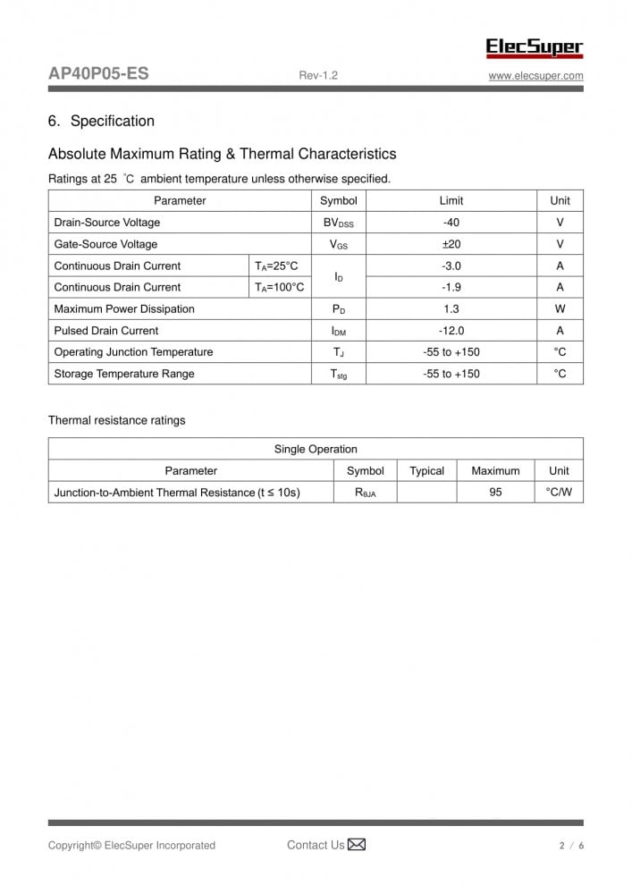 AP40P05-ES datasheet page 2