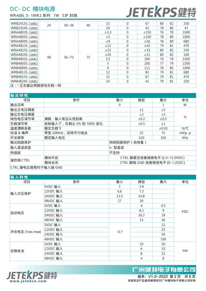 WRB1212S-1WR2 datasheet page 2