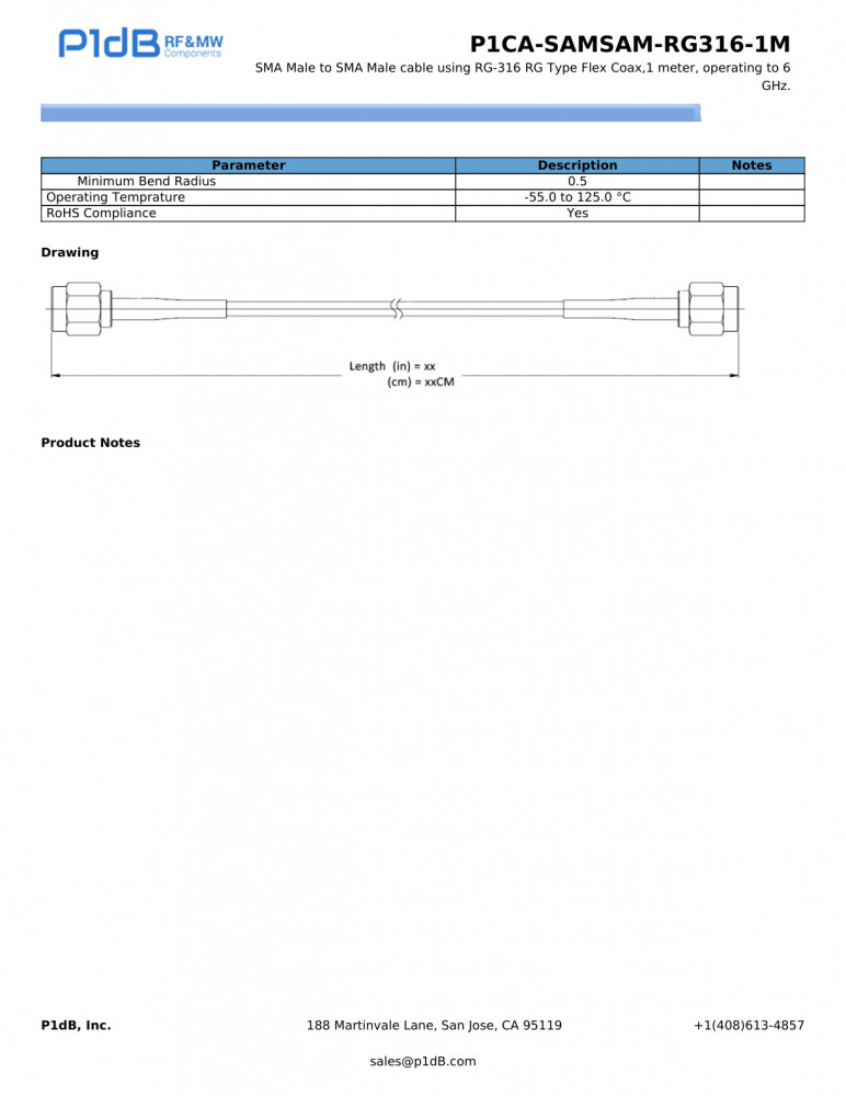 P1CA-SAMSAM-RG316-1M product documentation image 2