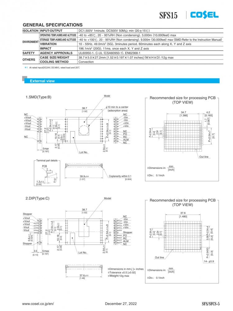 Cosel SFS series datasheet page 5