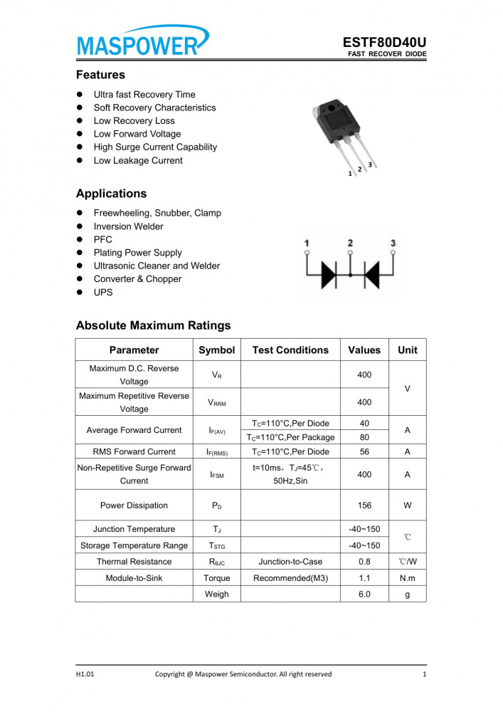 ESTF80D40U technical document page 1