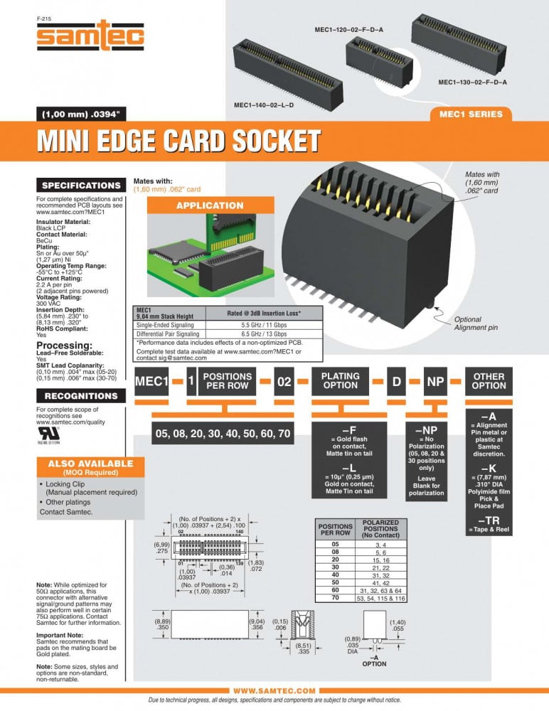 Samtec MEC1 product document preview