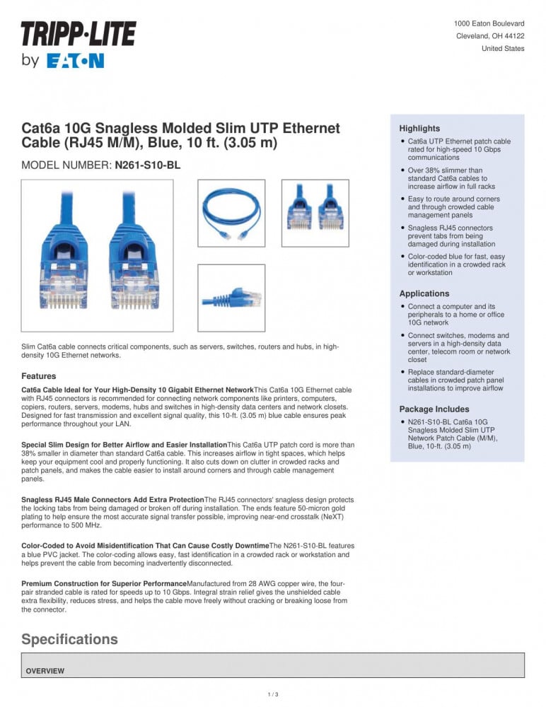 N261-S10-BL technical document page 1