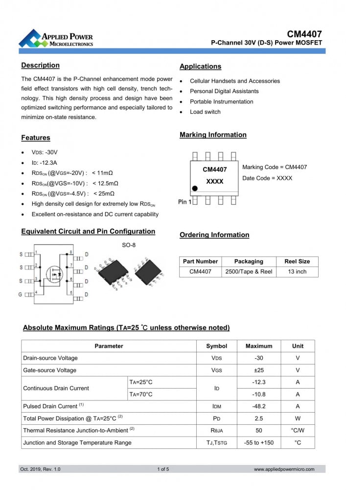 CM4407 datasheet page 1