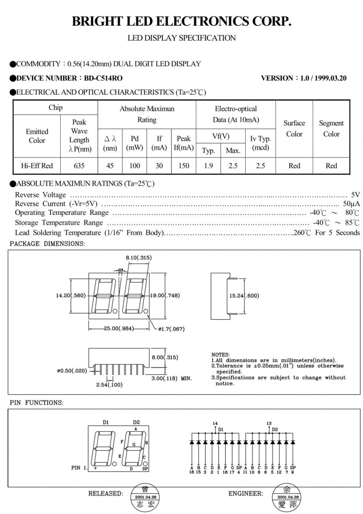 BD-C514RO specification document image 1