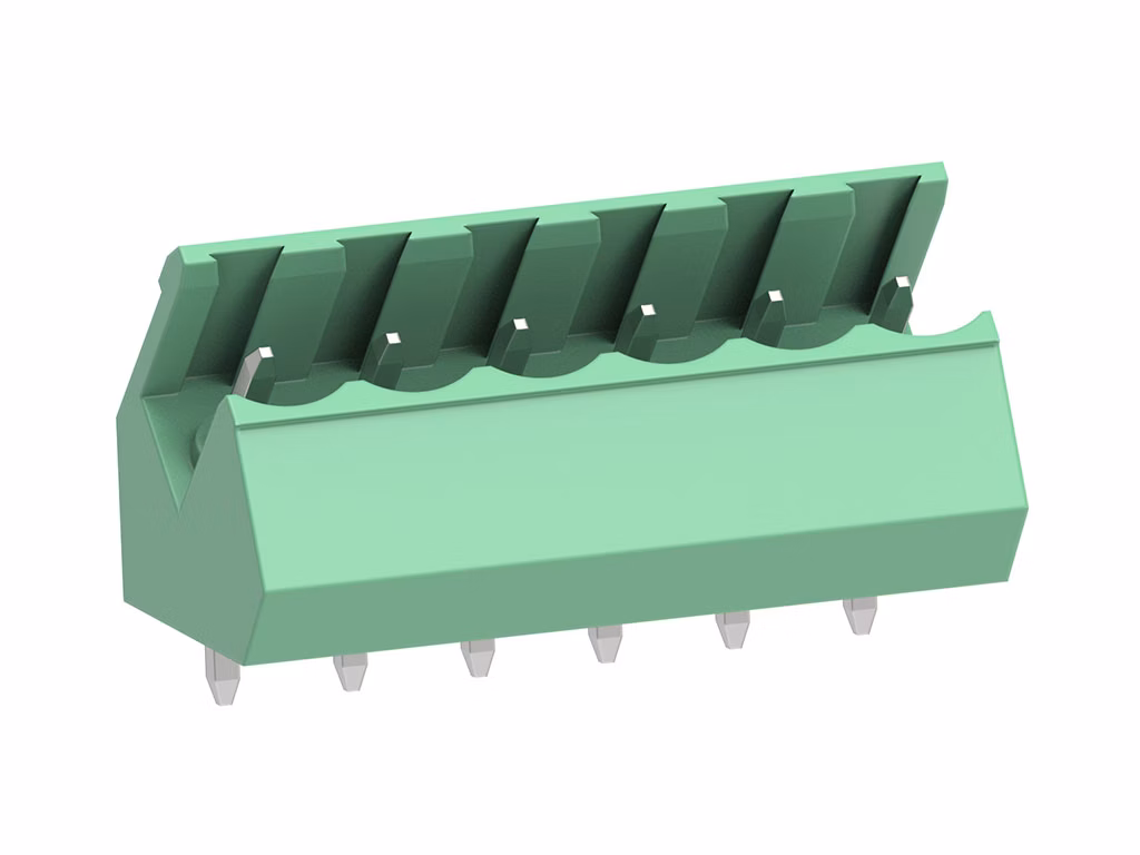 5.00mm Pitch Eurostyle 45° Angle PCB Header, Open Ends, 6 Circuits, Green for sale