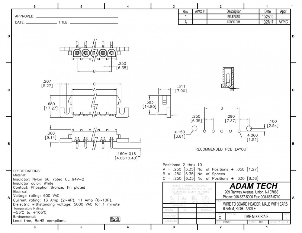 ADAM TECH DME-M-04-RA-E technical drawing