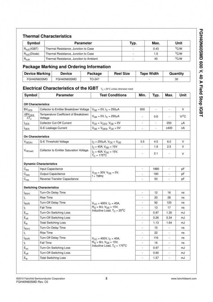 FGH40N60SMD datasheet page 2