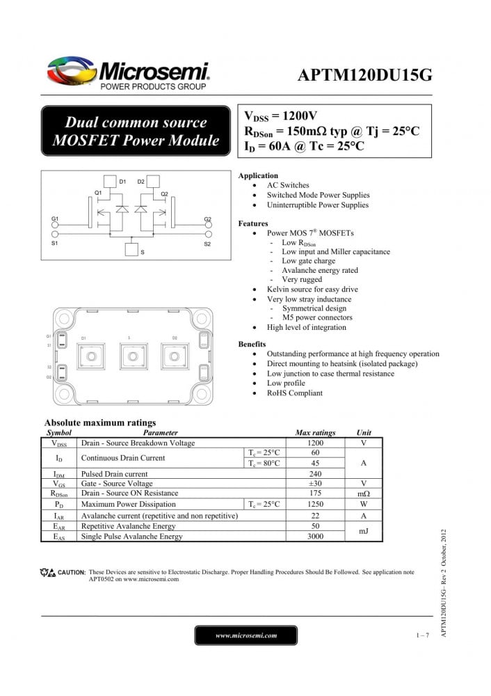 APTM120DU15G datasheet page 1