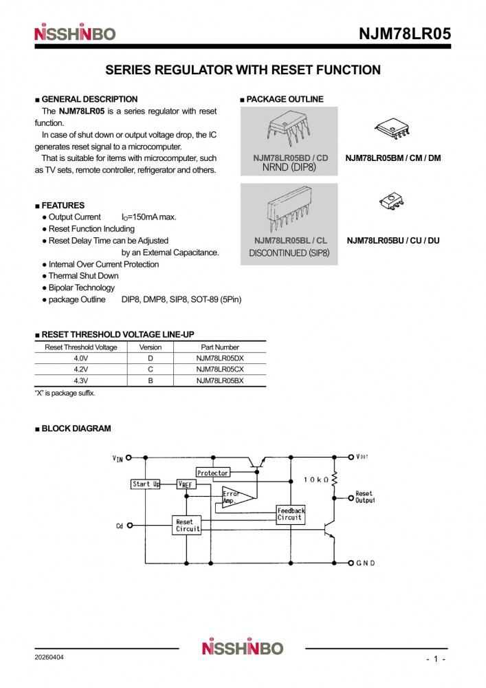 NJM78LR05 datasheet page 1