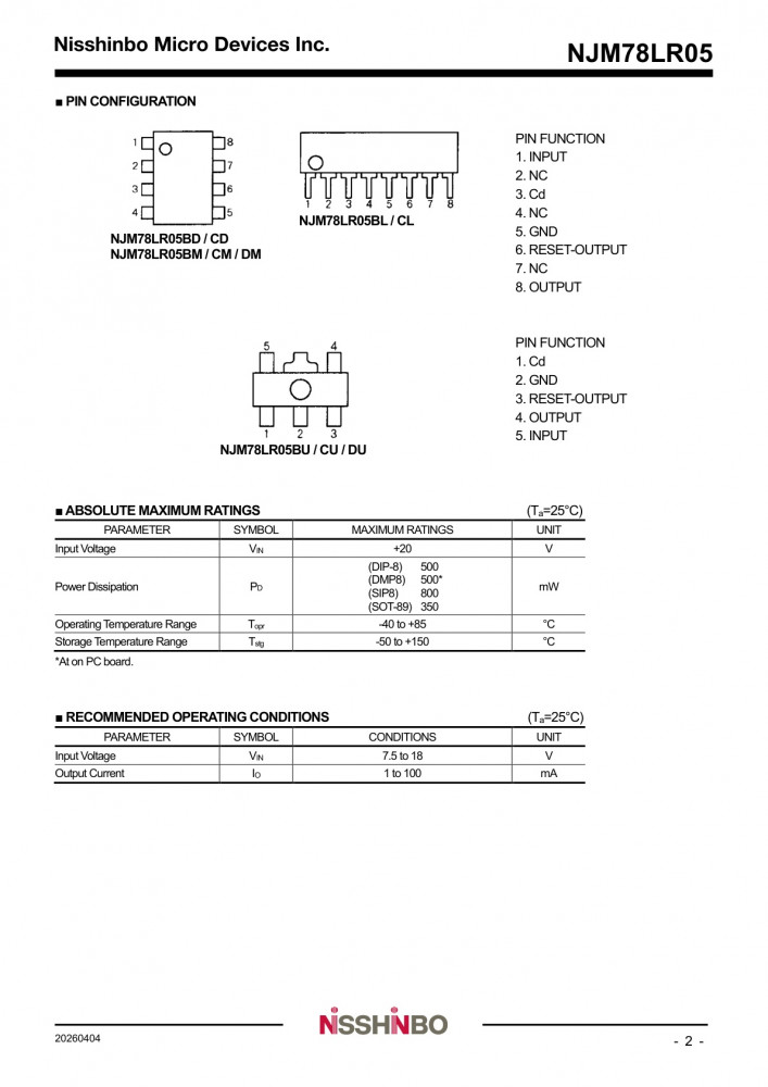 NJM78LR05 datasheet page 2