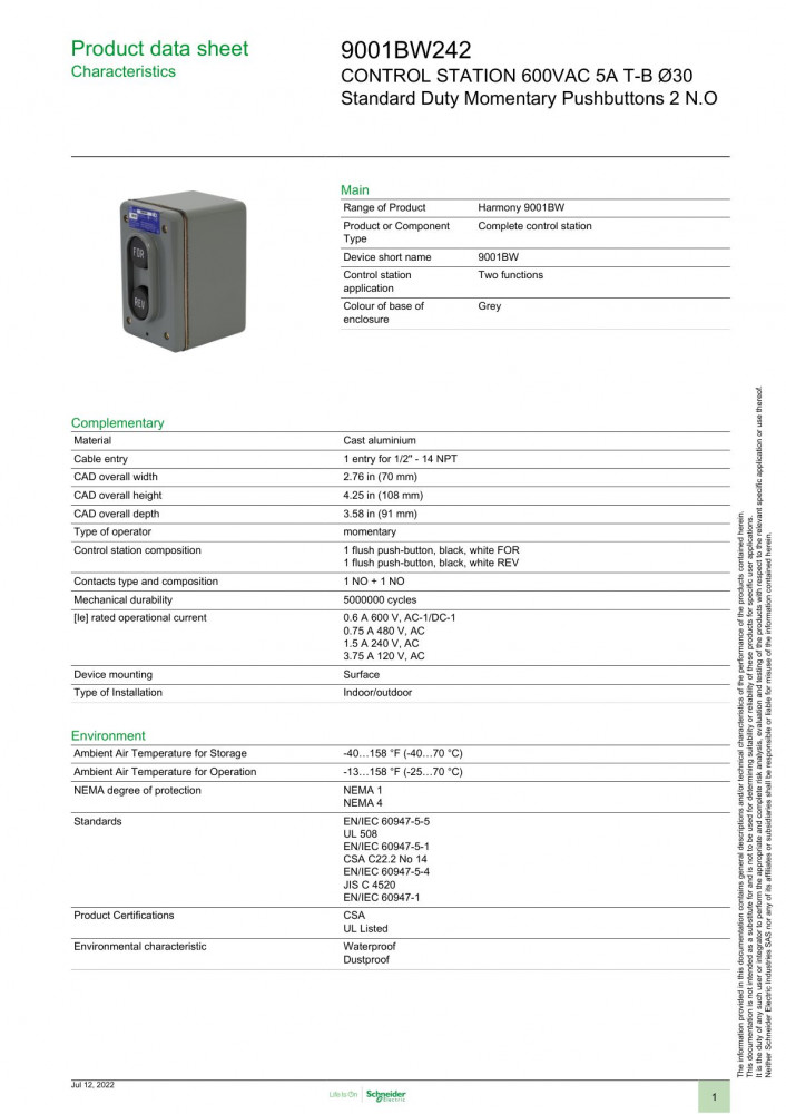9001BW242 technical document page 1