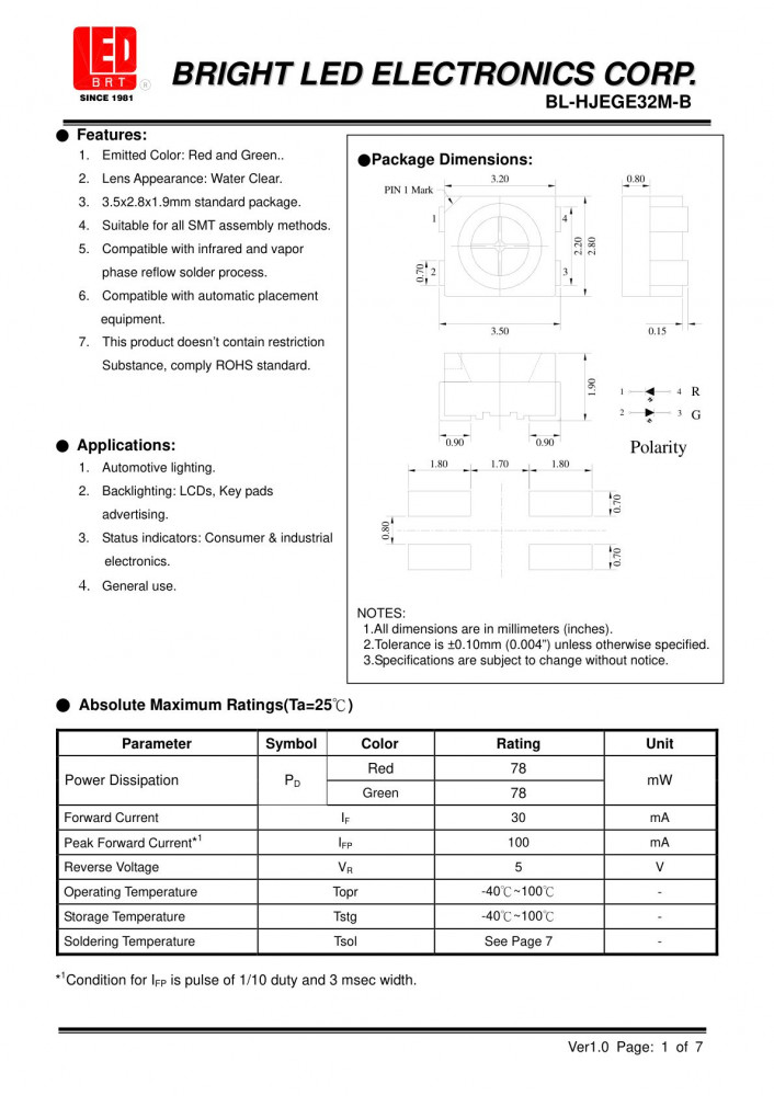 BL-HJEGE32M-B datasheet page 1