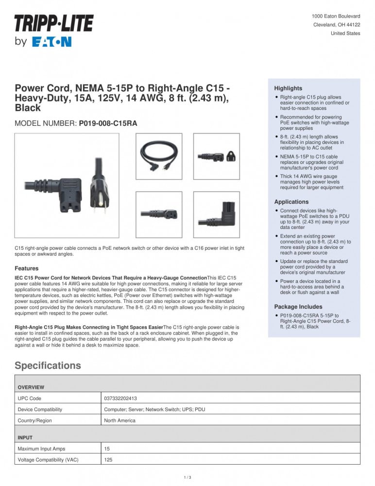 P019-008-C15RA technical document page 1