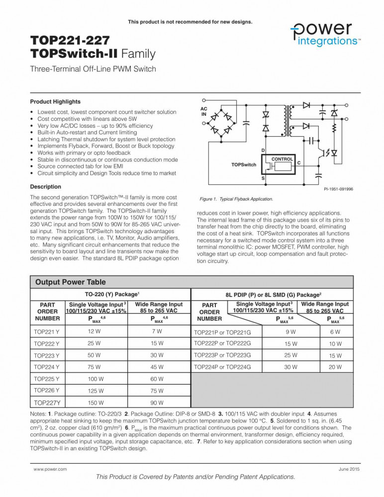 TOPSwitch-II datasheet page 1