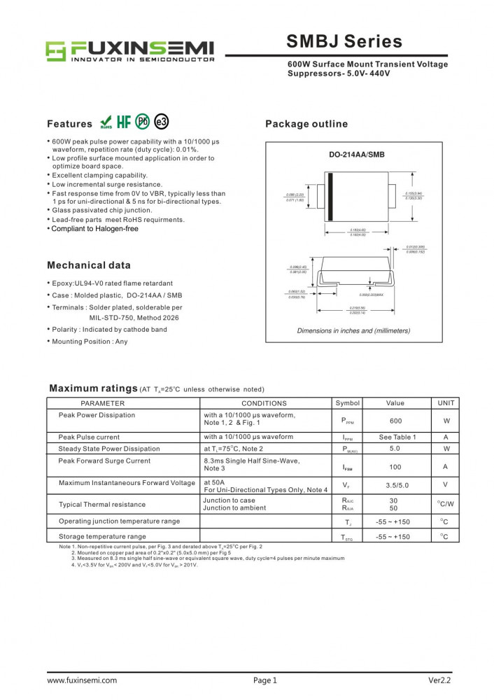 SMBJ5.0CA datasheet page 1