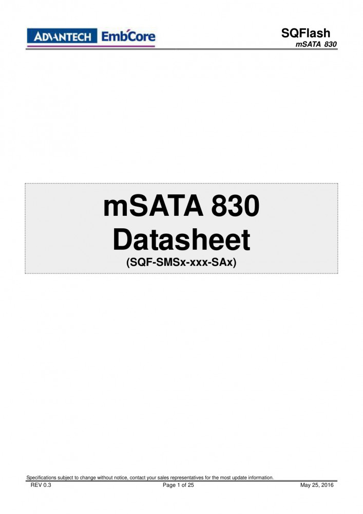 SQFlash 830 datasheet page 1