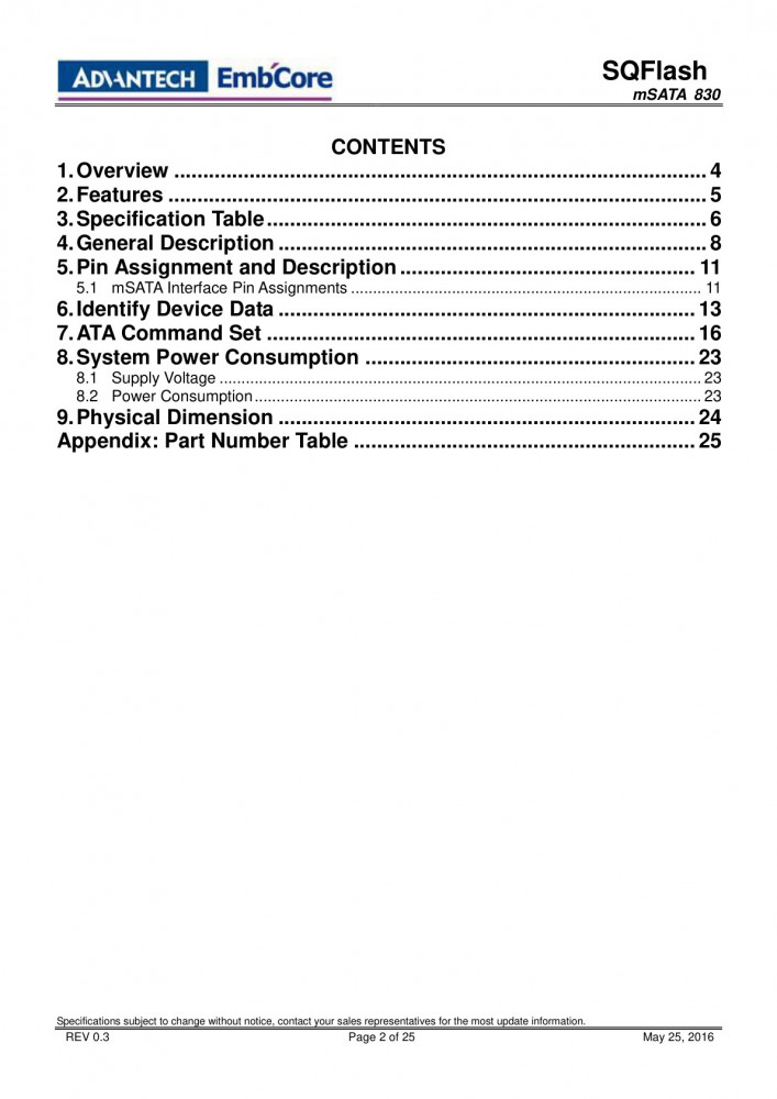 SQFlash 830 datasheet page 2