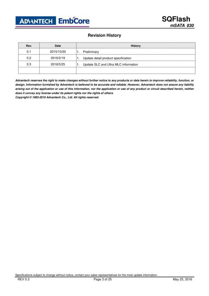 SQFlash 830 datasheet page 3