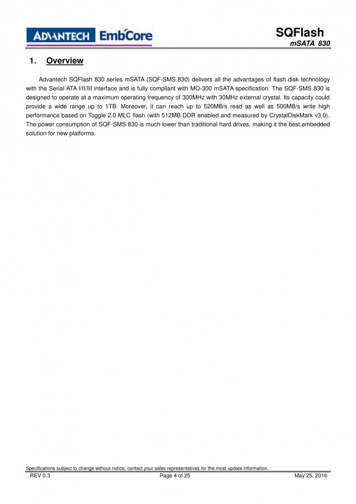 SQFlash 830 datasheet page 4