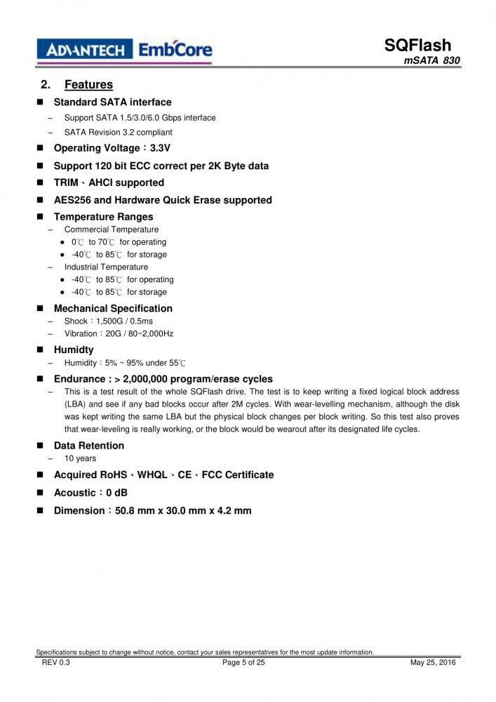 SQFlash 830 datasheet page 5