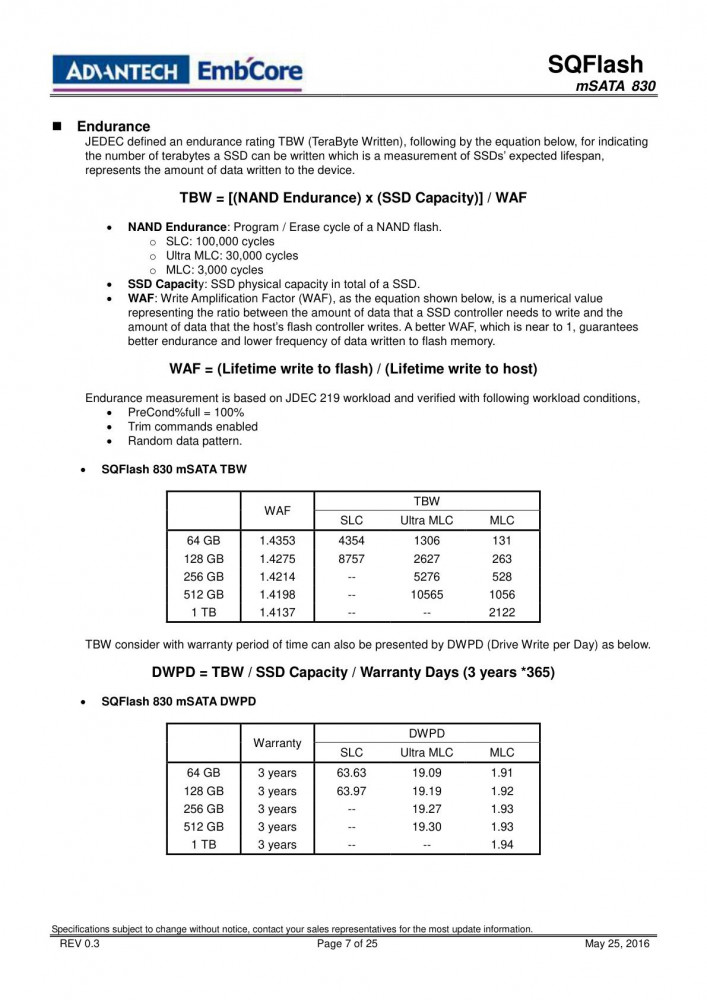 SQFlash 830 datasheet page 7