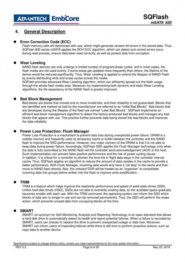SQFlash 830 datasheet page 8