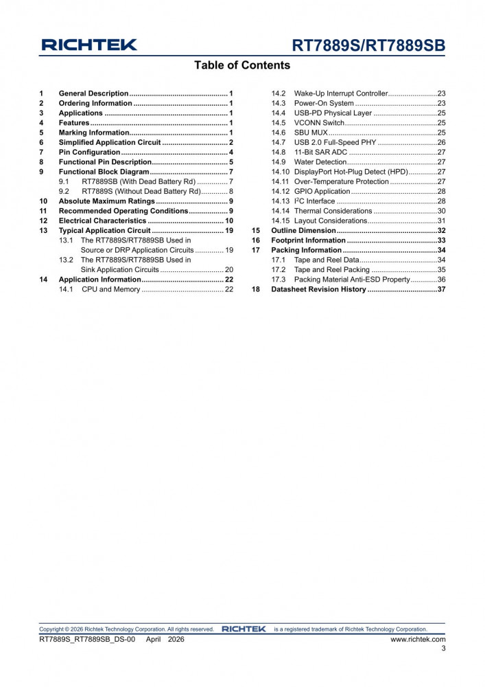 RT7889S and RT7889SB datasheet page 3