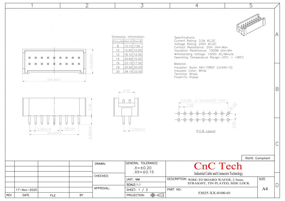CNC Tech 53025 series wire-to-board wafer drawing preview