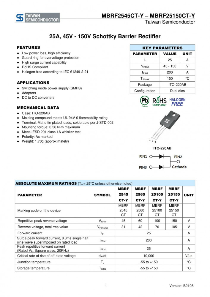 MBRF2545CT-Y datasheet page 1