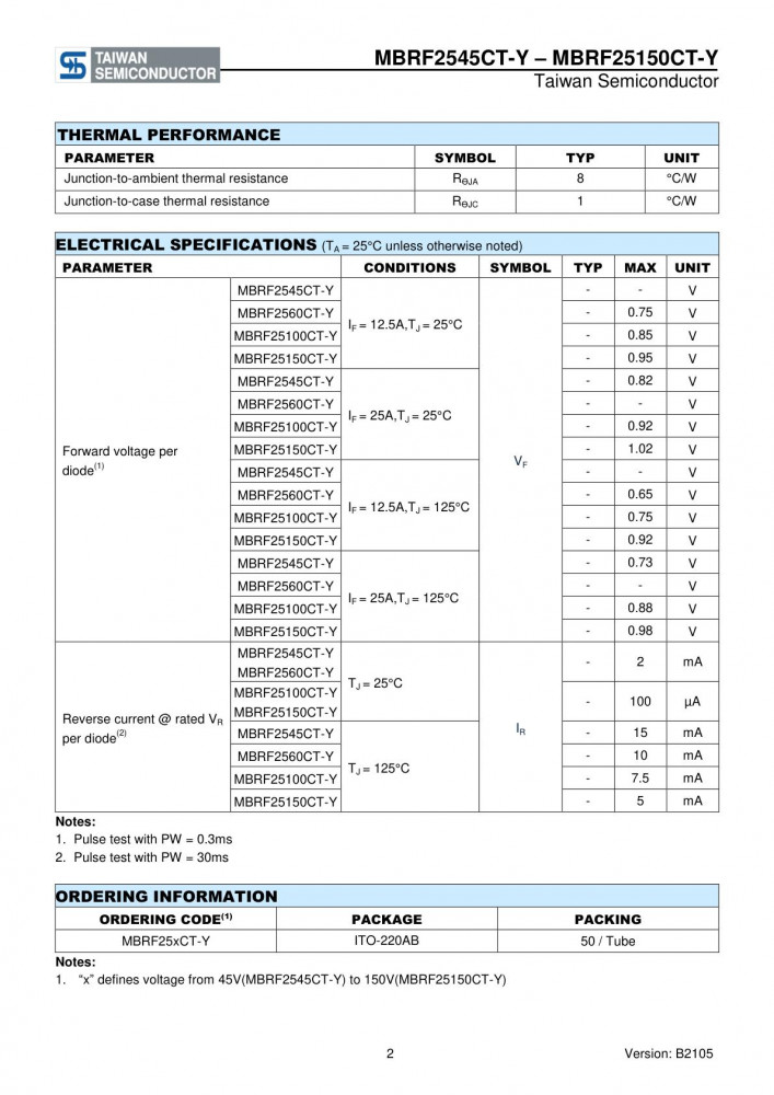 MBRF2545CT-Y datasheet page 2