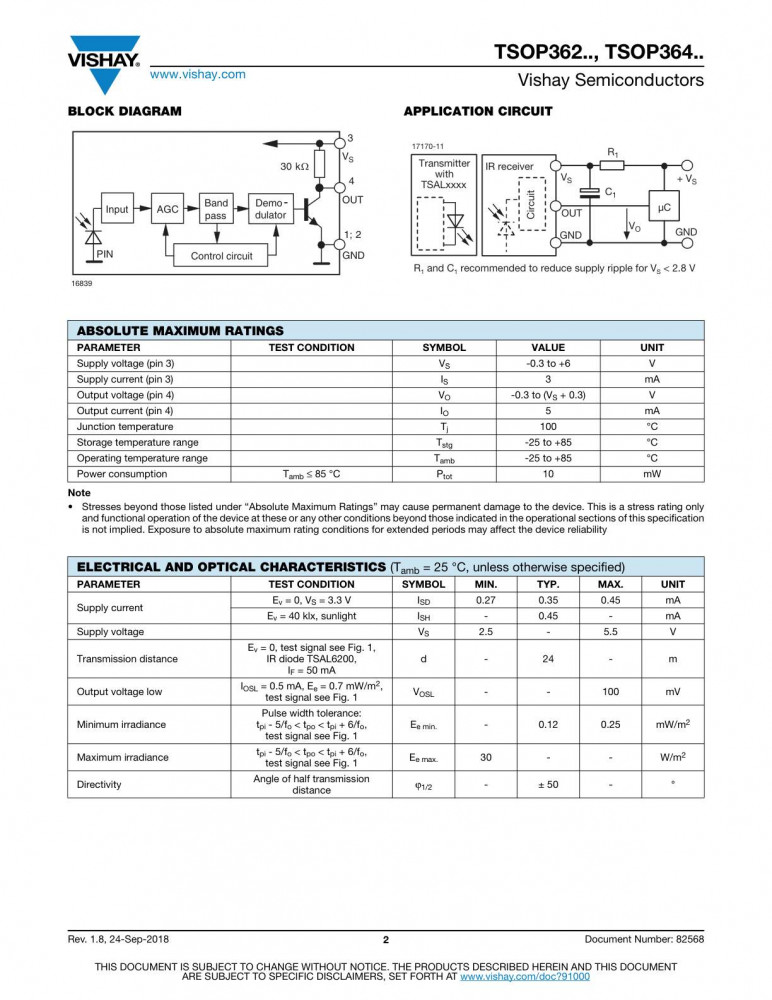 TSOP36438TT datasheet page 2