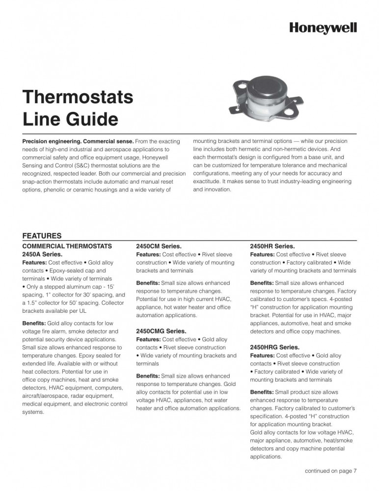 Honeywell thermostat line guide page 1