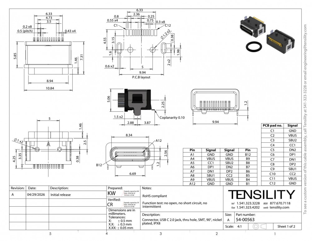 Tensility International 54-00563 product drawing, page 1