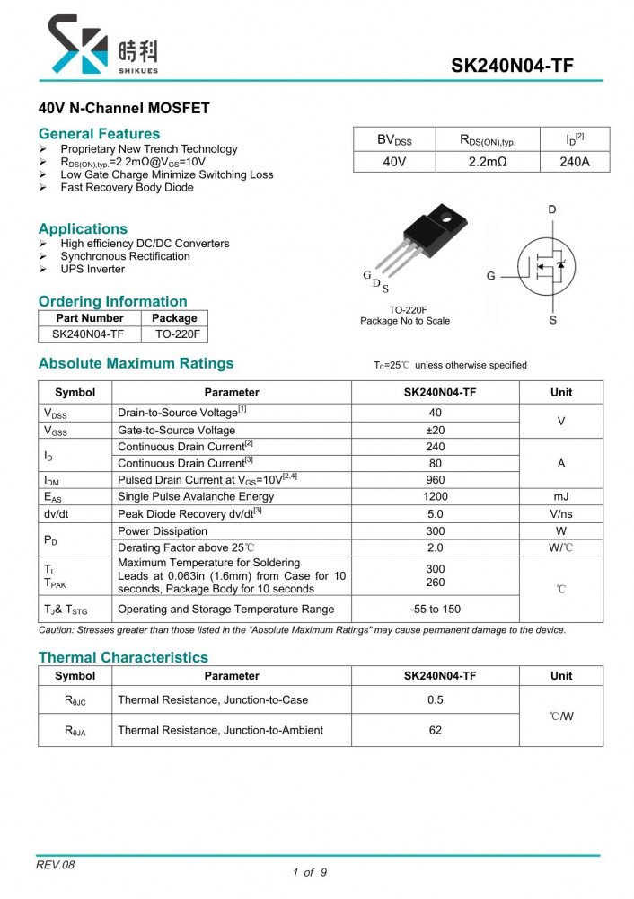 SK240N04-TF datasheet page 1