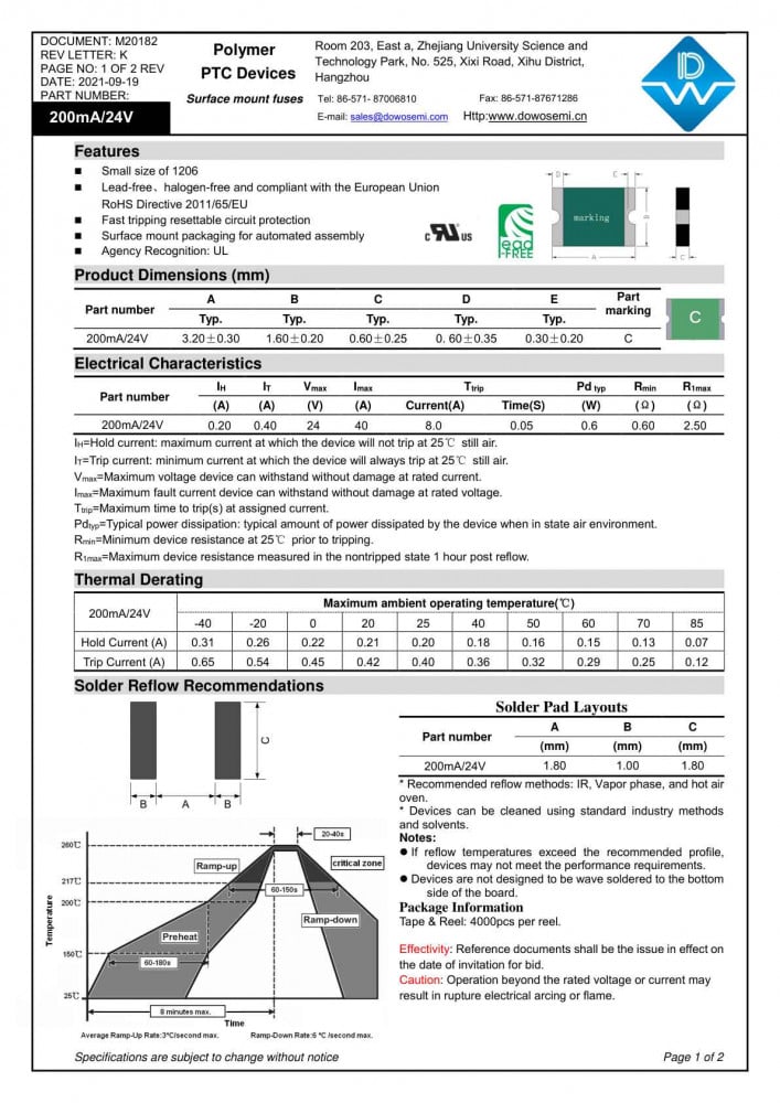 DOWO 200mA/24V datasheet page 1