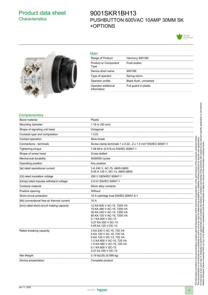 9001SKR1BH13 technical document page 1