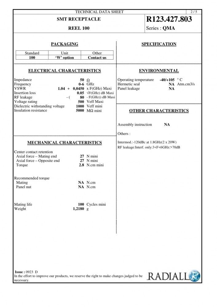 Radiall R123427803 technical document page 2