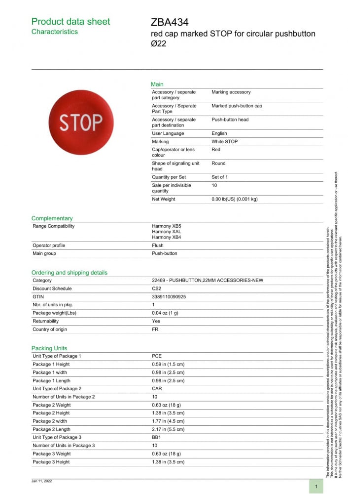 ZBA434 technical document page 1