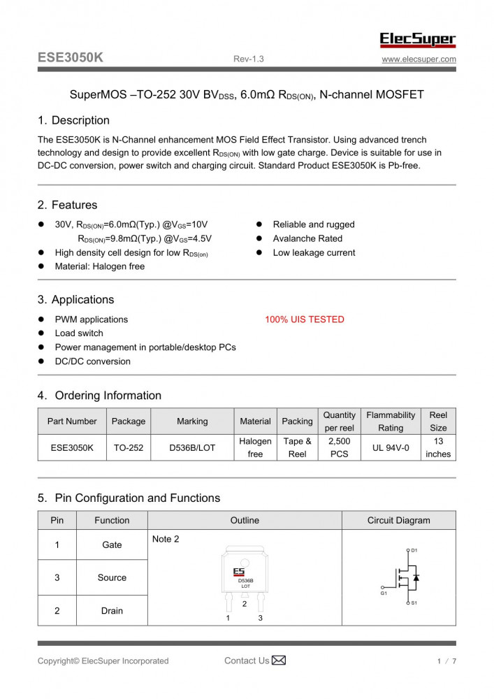 ESE3050K datasheet page 1