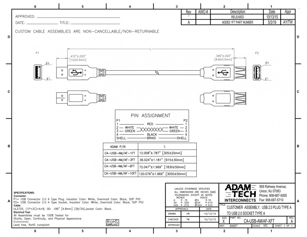 CA-USB-AM-AF-3FT technical document